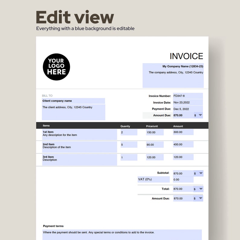 Invoice Template | Auto Calculating | Business Invoice | PDF Template ...