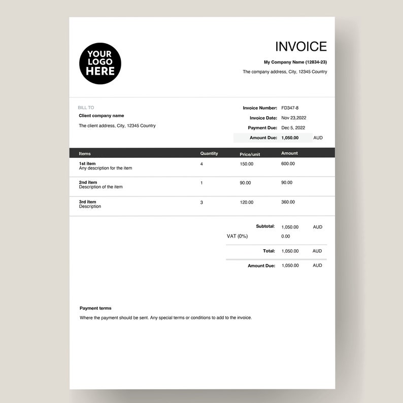 Auto Calculating Business Invoice Template (PDF) - Etsy