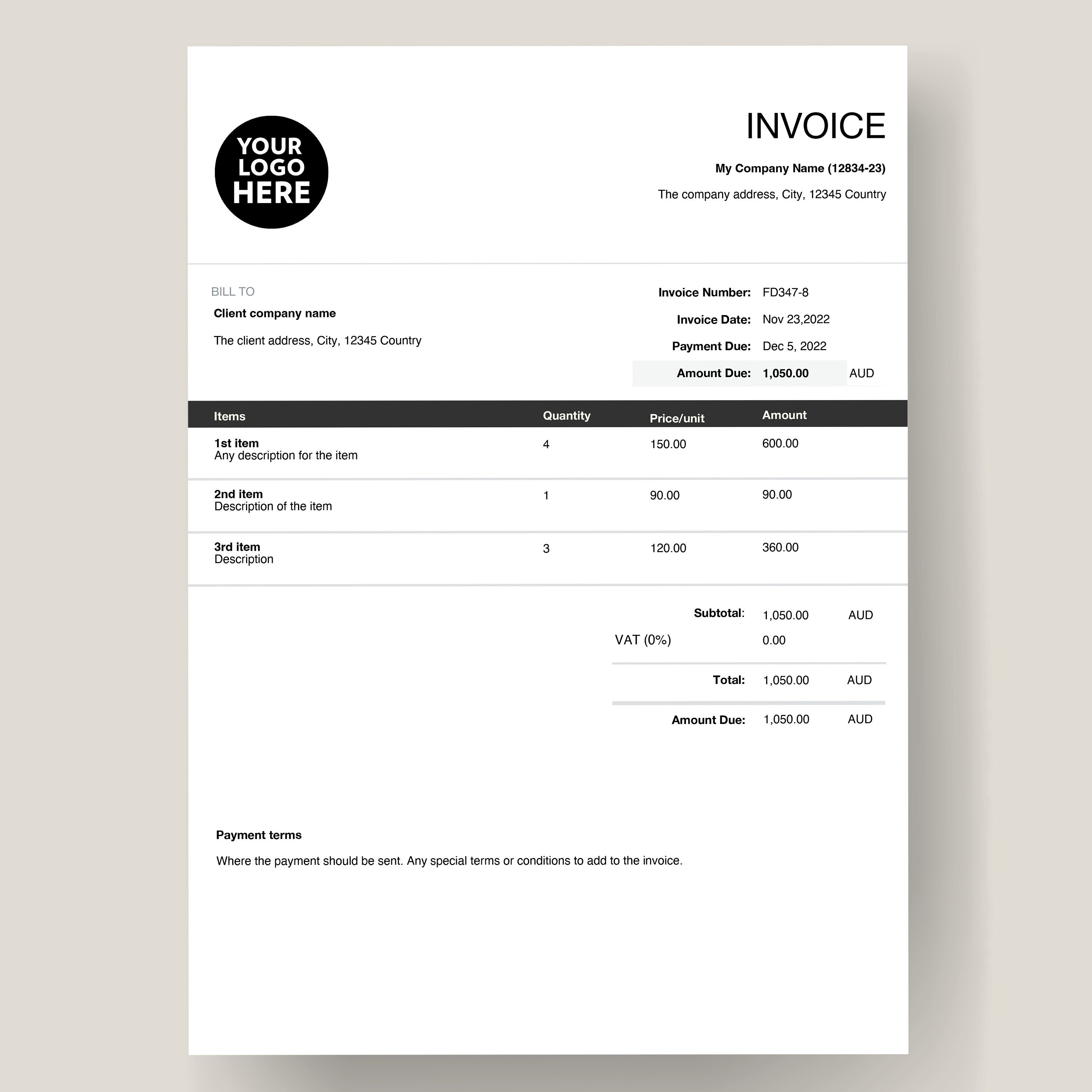 Auto Calculating Business Invoice Template (PDF) - Etsy