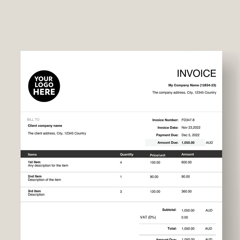Auto Calculating Business Invoice Template (PDF) - Etsy