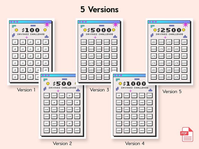 Retro Pixel Art Savings Challenge Bundle | 100-5000 Budget Tracker ...