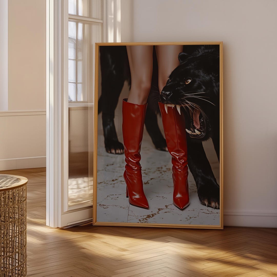 Luxury Fashion Print Trendy Red Boots Poster Girly Chic Decor Retro ...