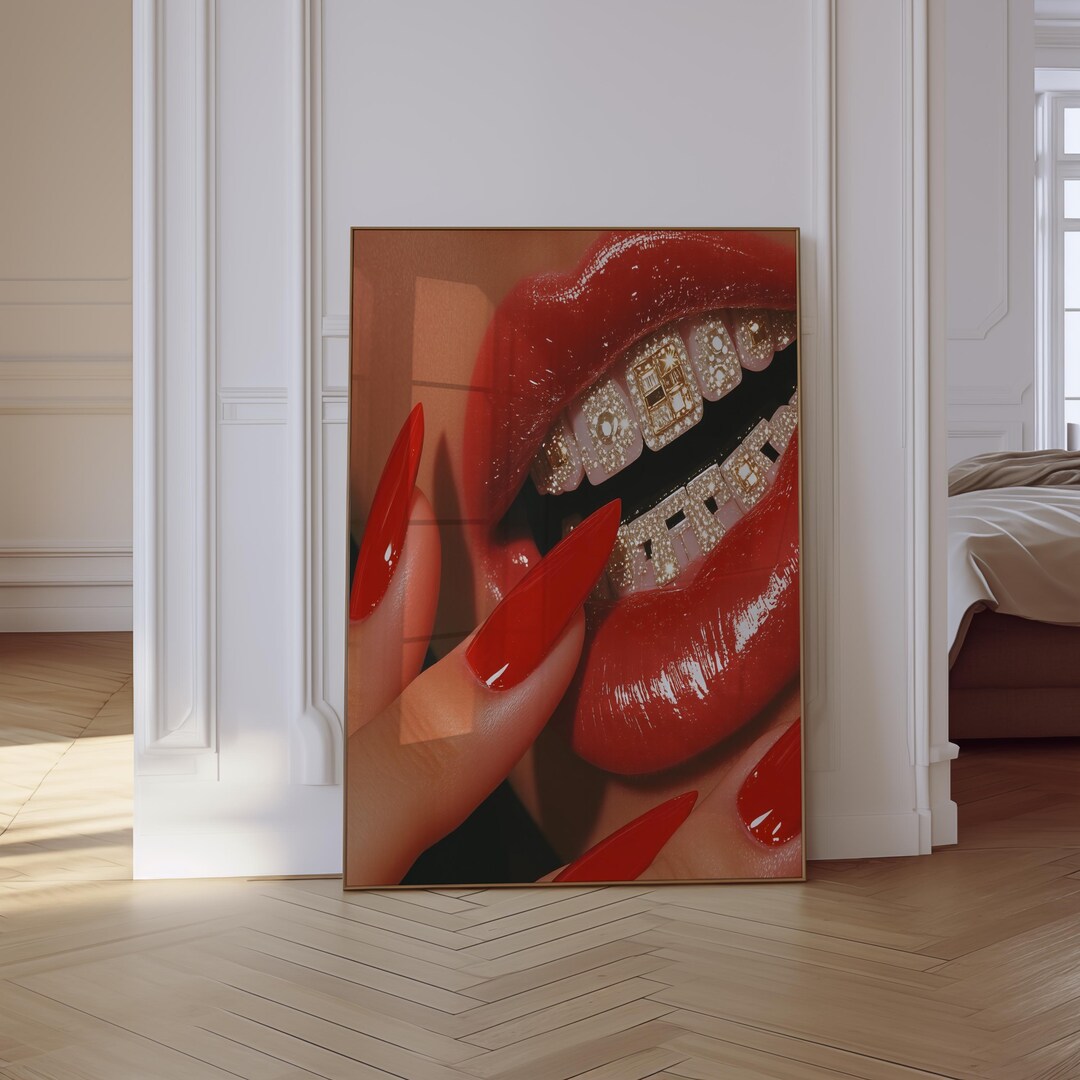 Red Lips Grillz Print: Edgy Glam Wall Art | Digital Download - Etsy