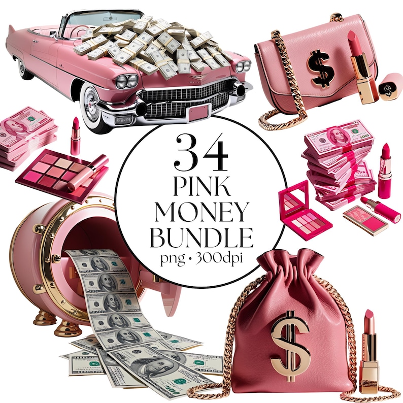 Pink Money Clipart Bundle | Boss Babe Dollar Bills PNG | Glam Cash Clip ...