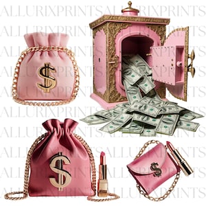 Pink Money Clipart Bundle | Boss Babe Dollar Bills PNG | Glam Cash Clip ...