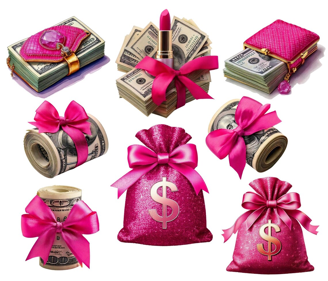Pink Money Girl Glam Clipart - Chic Girly Graphics Bundle, Lipstick ...