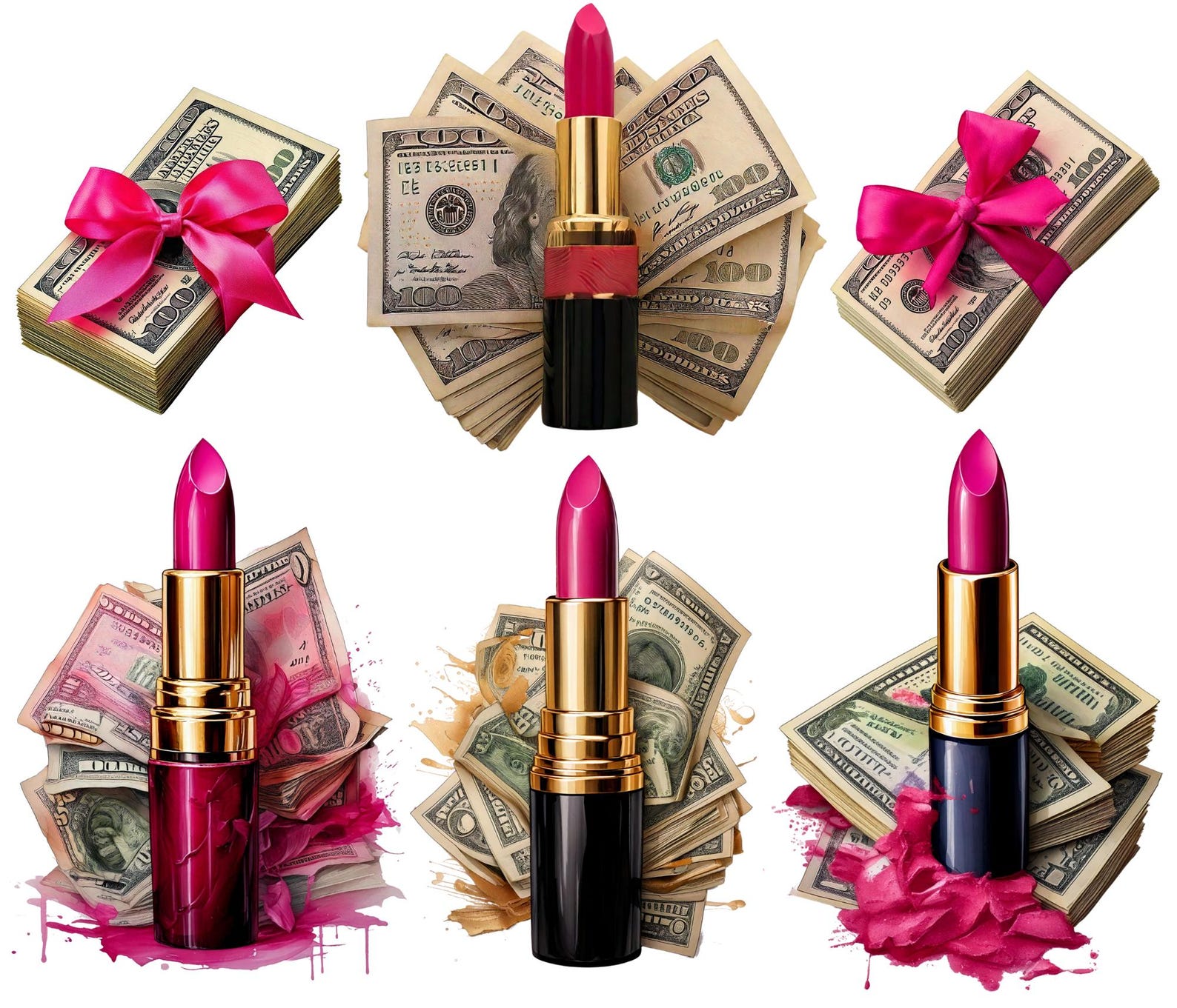 Pink Money Girl Glam Clipart - Chic Girly Graphics Bundle, Lipstick ...