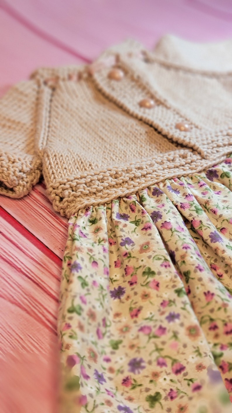 Handmade Beige Baby Dress With Floral Skirt, Unique Newborn Baby Outfit ...