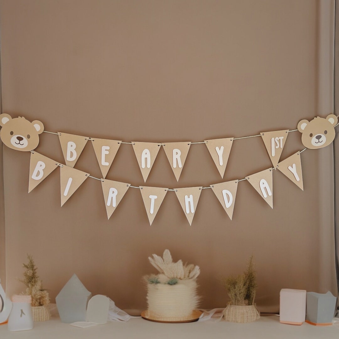 Beary First Birthday Banner: Neutral Bear Theme Party Decor - Etsy