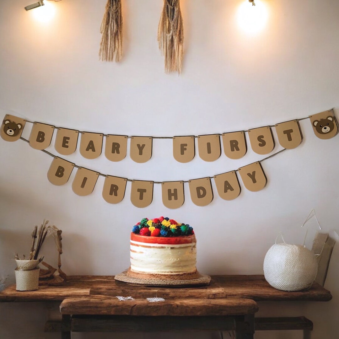 Beary First Birthday Banner Beary First Birthday Teddy Bear Birthday ...