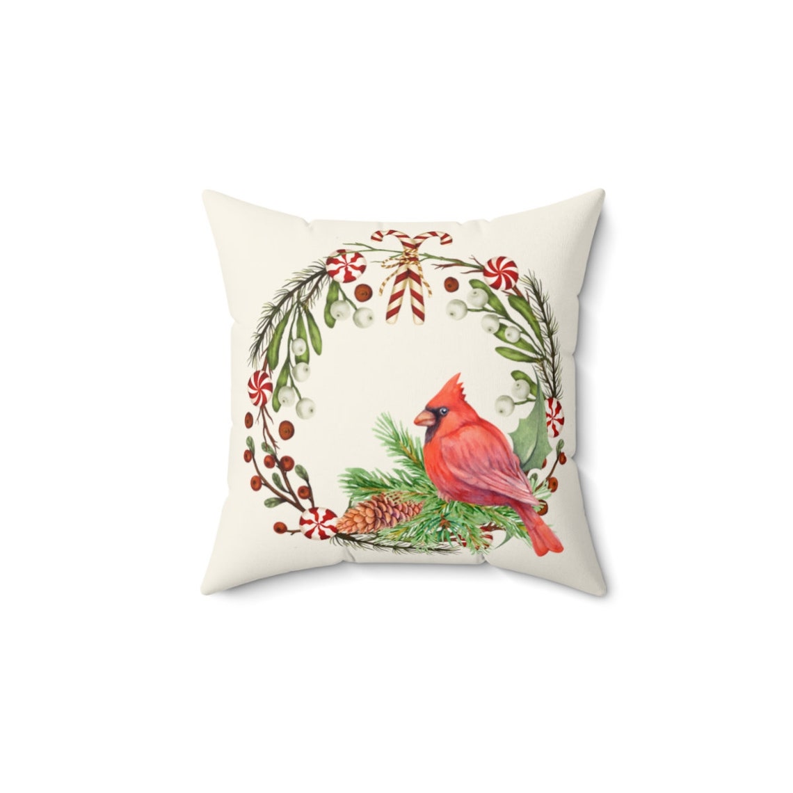 Cardinal Wreath Pillow Case Festive Home Decor Cardinal Pillow Cover ...