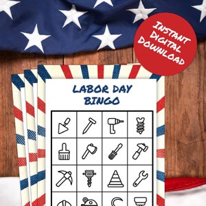 Labor Day Bingo Game Instant Download Labor Day Bingo Game Card ...