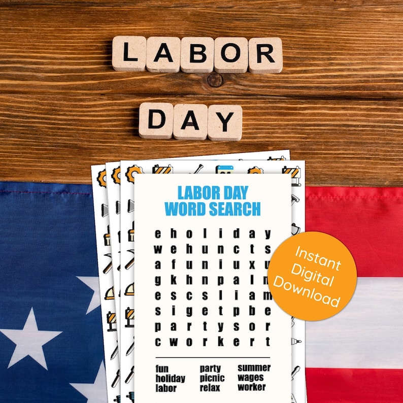 Labor Day Word Search Game Instant Download Labor Day Word Search Game ...