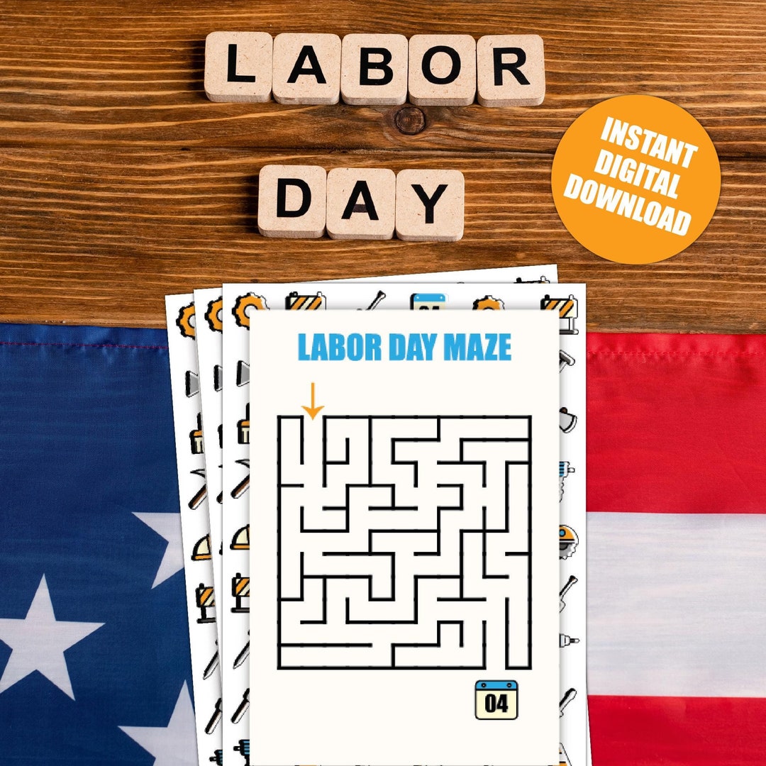 Labor Day Maze Game Card Instant Download Game Card Printable I 8.5x11 ...