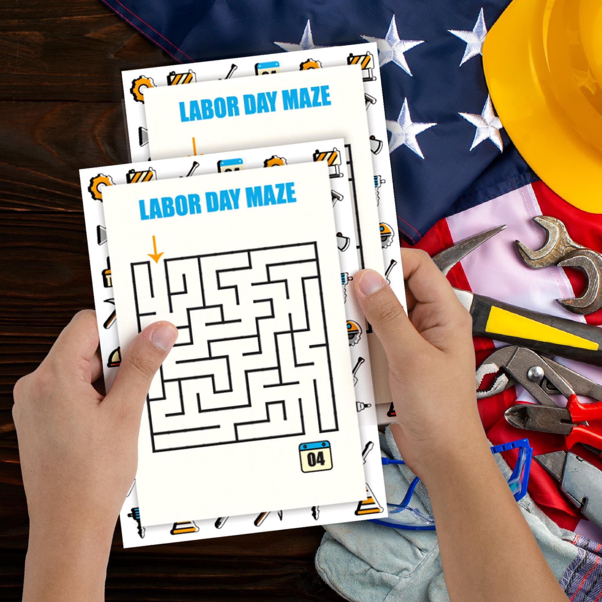 Labor Day Maze Game Card Instant Download Game Card Printable I 8.5x11 ...