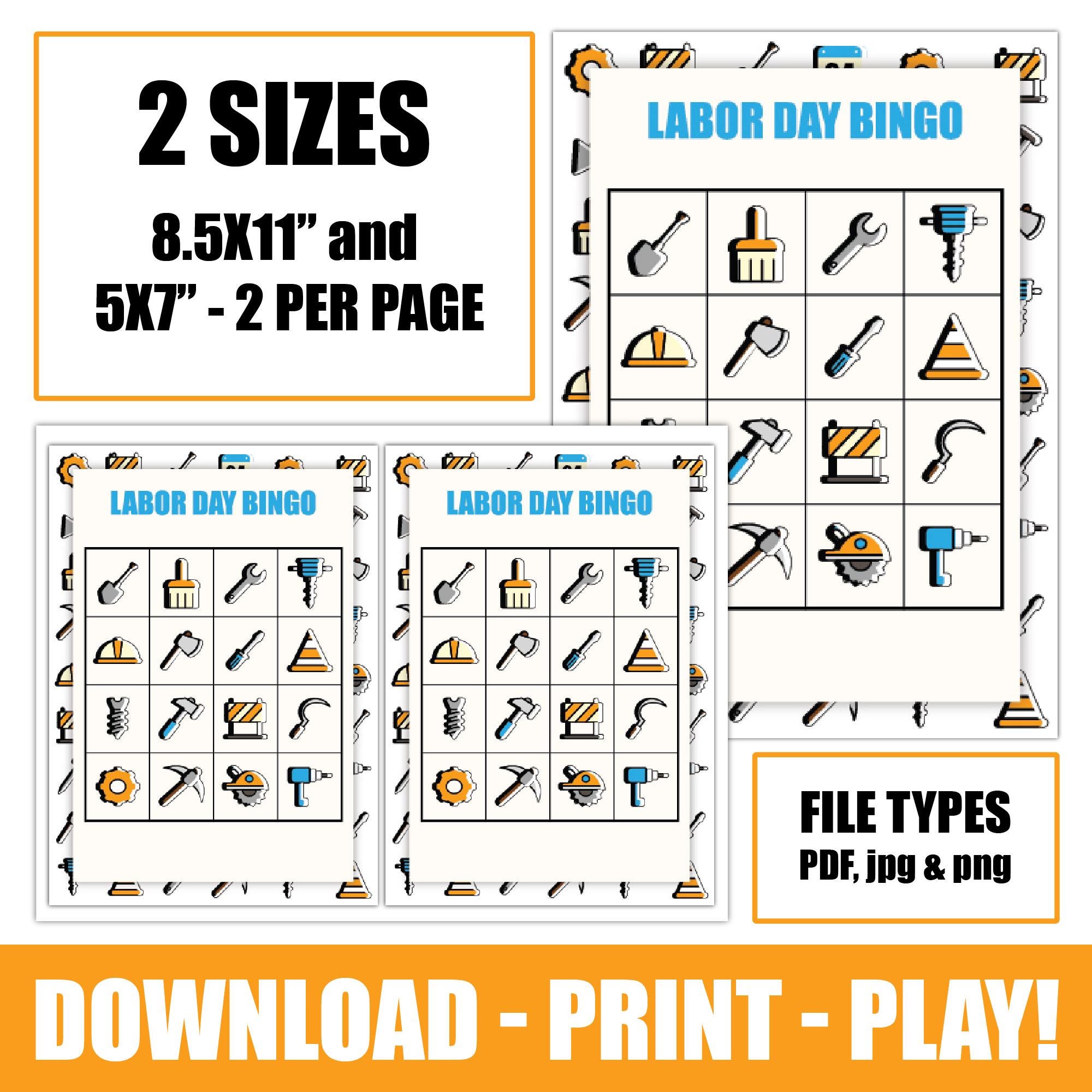 Labor Day Bingo Game Instant Download Labor Day Bingo Game Card ...