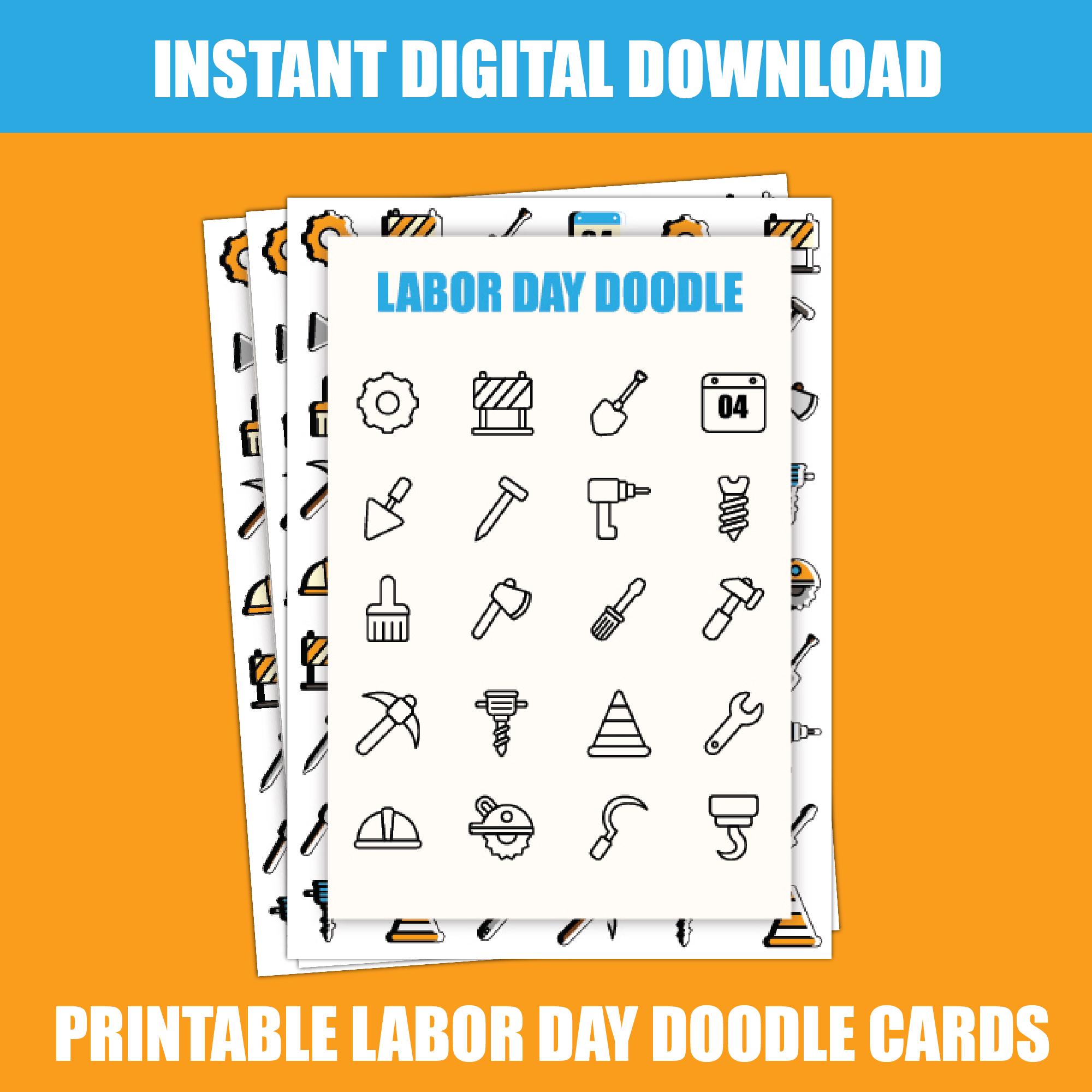 Labor Day Doodle Card Instant Download Labor Day Doodle Card Printable ...