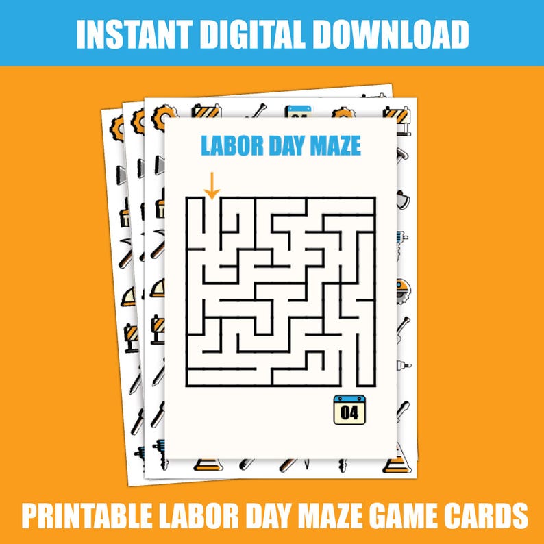 Labor Day Maze Game Card Instant Download Game Card Printable I 8.5x11 ...