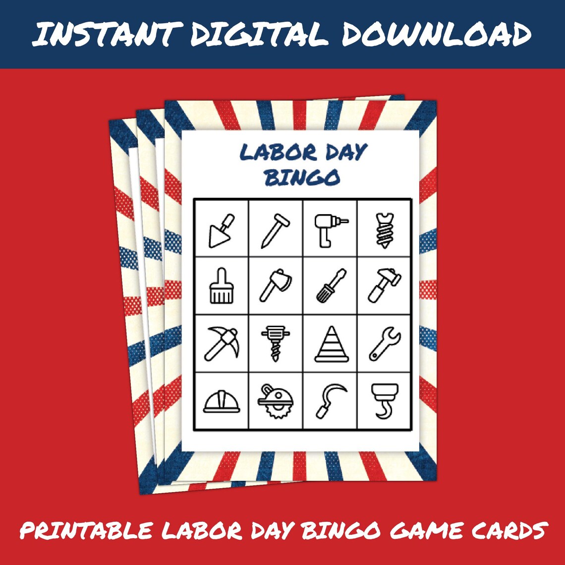 Labor Day Bingo Game Instant Download Labor Day Bingo Game Card ...
