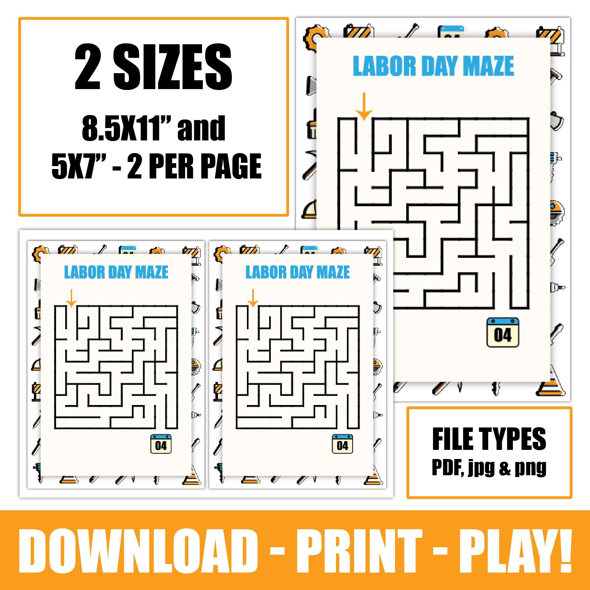 Labor Day Maze Game Card Instant Download Game Card Printable I 8.5x11 ...