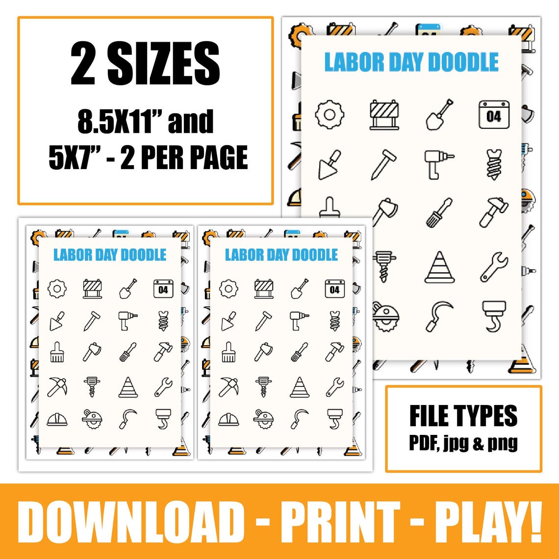 Labor Day Doodle Card Instant Download Labor Day Doodle Card Printable ...