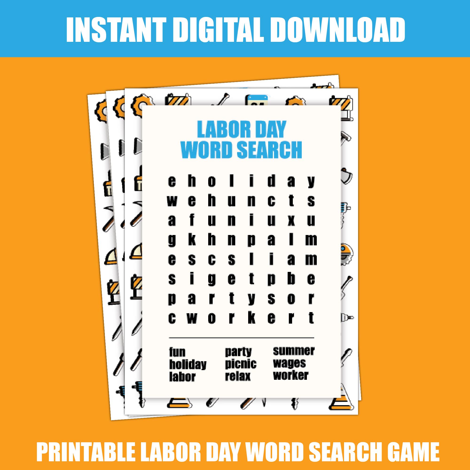 Labor Day Word Search Game Instant Download Labor Day Word Search Game ...