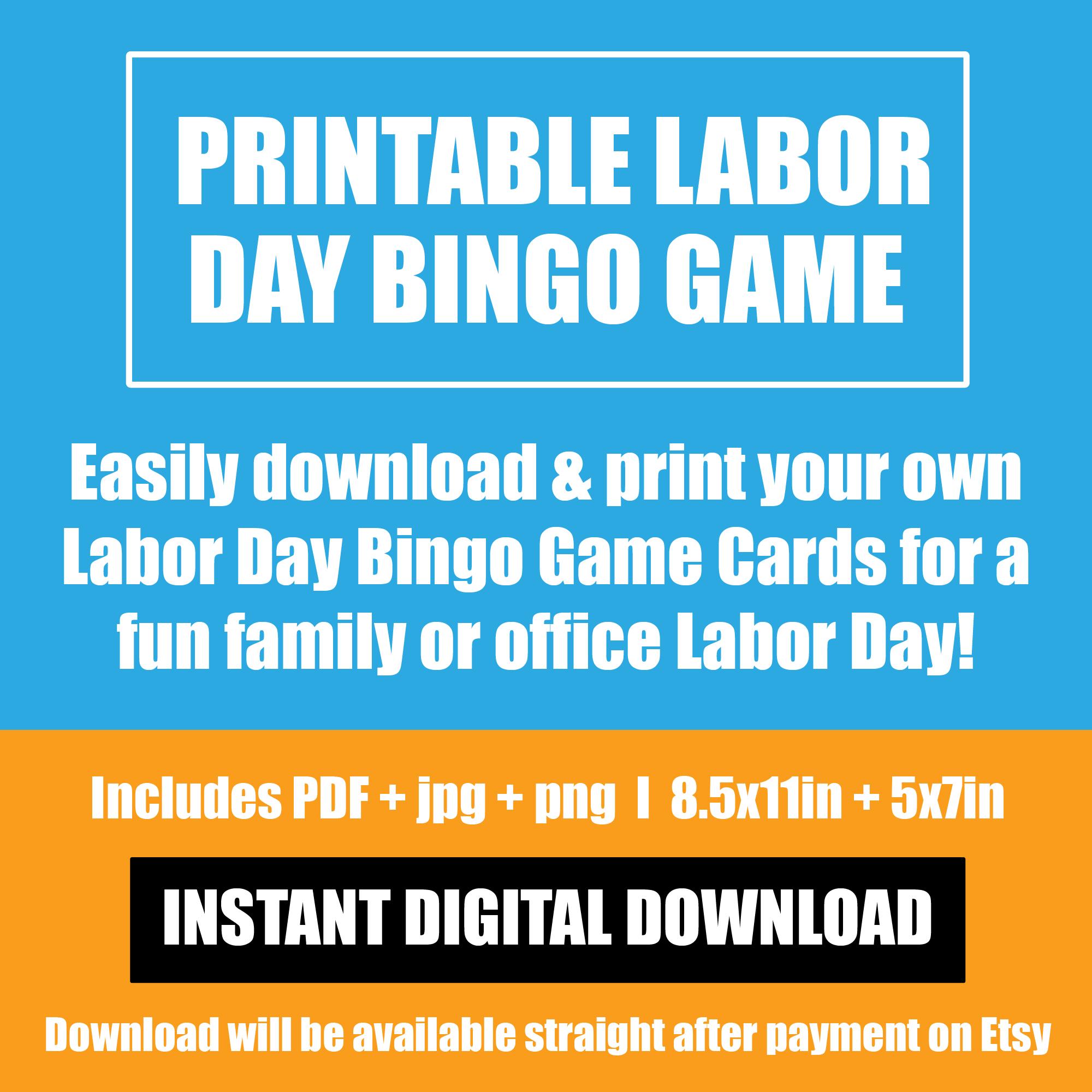 Labor Day Bingo Game Instant Download Labor Day Bingo Game Card ...