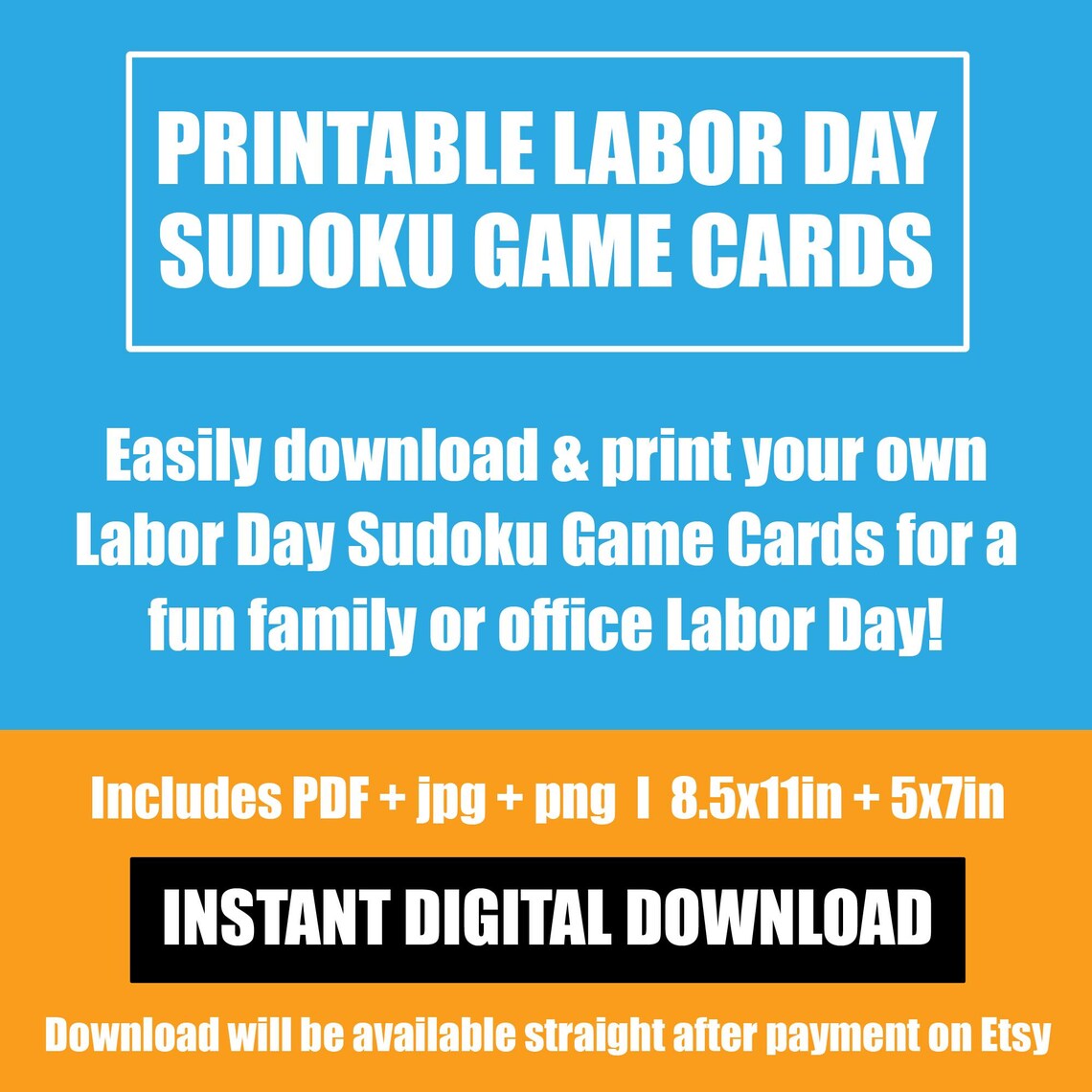 Labor Day Sudoku Game Card Instant Download Game Card Printable I 8 ...
