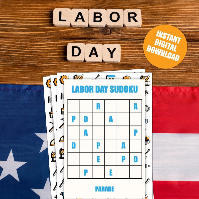 Labor Day Sudoku Game Card Instant Download Game Card Printable I 8 ...