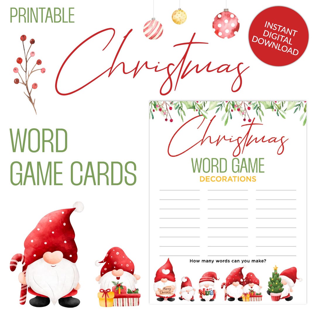 Christmas Word Game Party Printable Fun & Easy Christmas Word Game Card ...