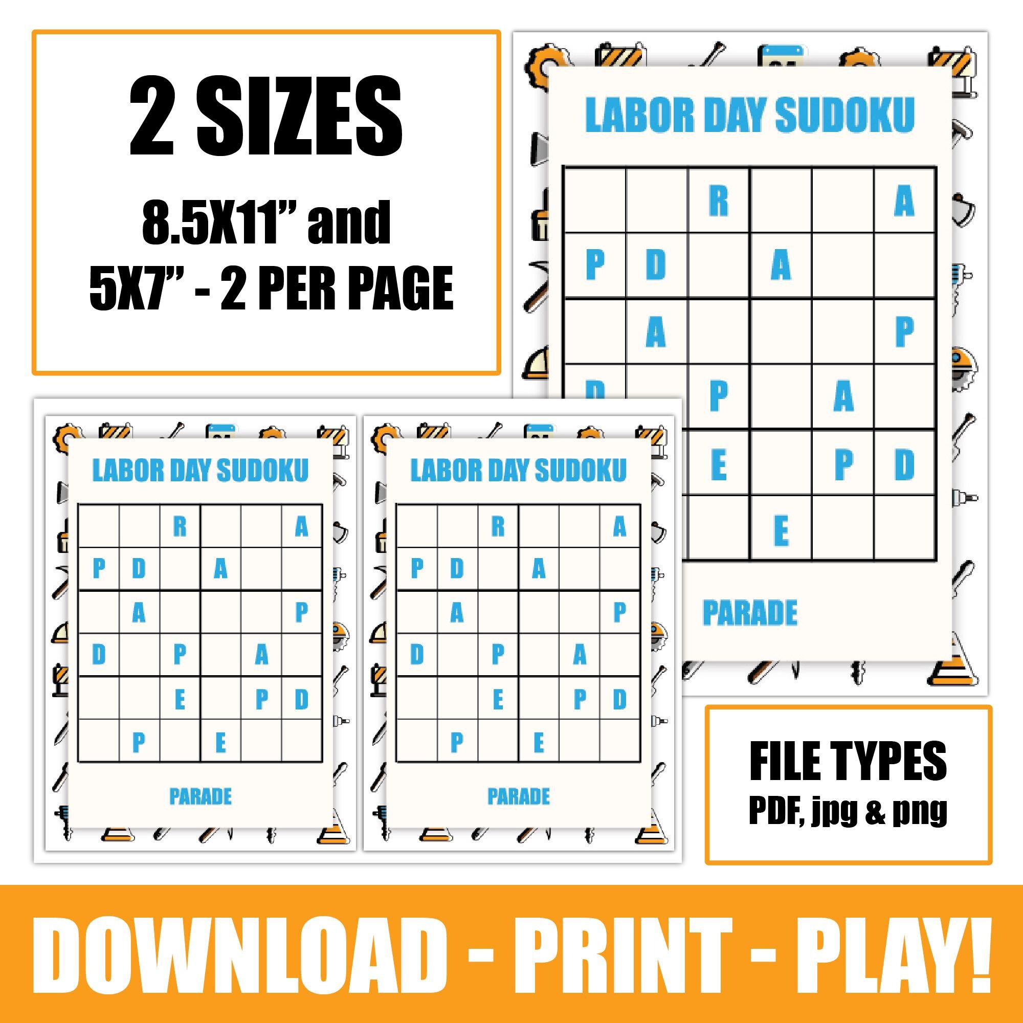 Labor Day Sudoku Game Card Instant Download Game Card Printable I 8 ...