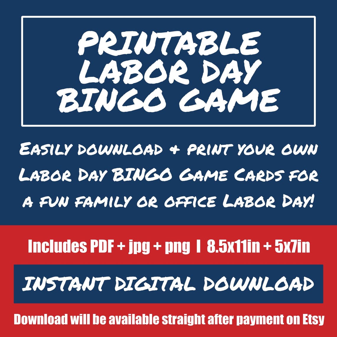 Labor Day Bingo Game Instant Download Labor Day Bingo Game Card ...