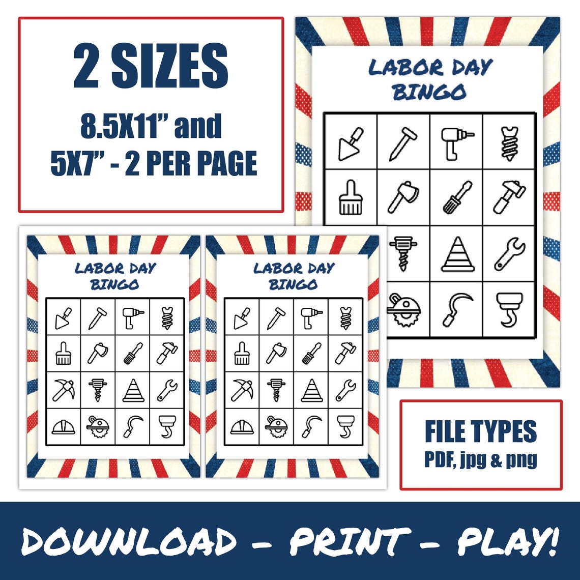 Labor Day Bingo Game Instant Download Labor Day Bingo Game Card ...