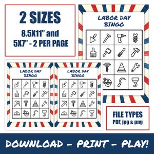 Labor Day Bingo Game Instant Download Labor Day Bingo Game Card ...