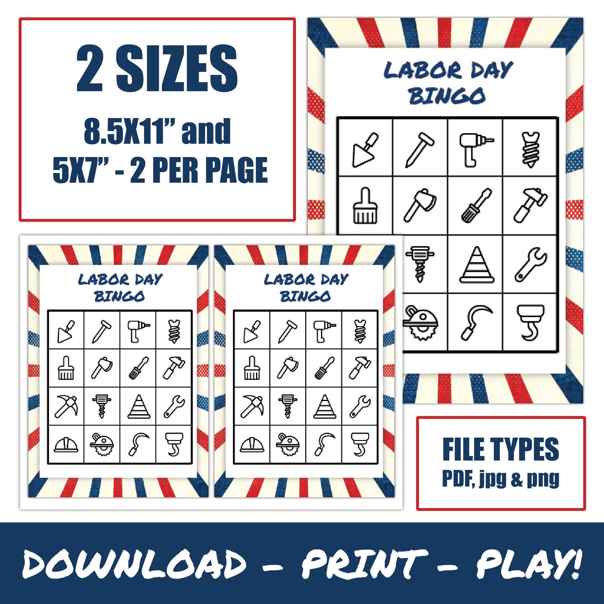 Labor Day Bingo Game Instant Download Labor Day Bingo Game Card ...