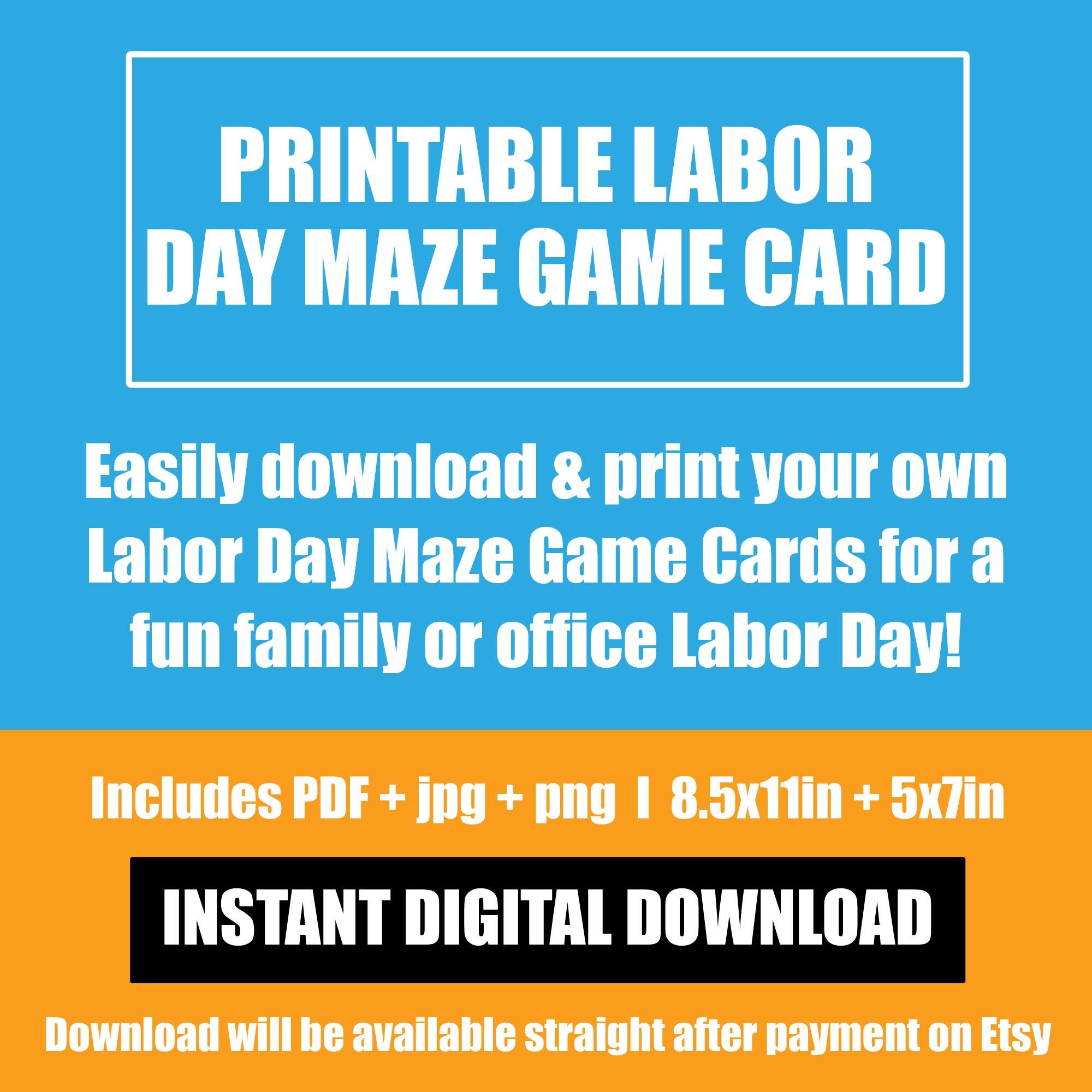 Labor Day Maze Game Card Instant Download Game Card Printable I 8.5x11 ...