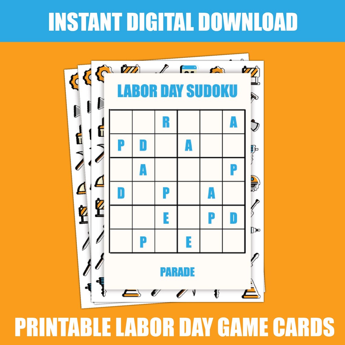 Labor Day Sudoku Game Card Instant Download Game Card Printable I 8 ...
