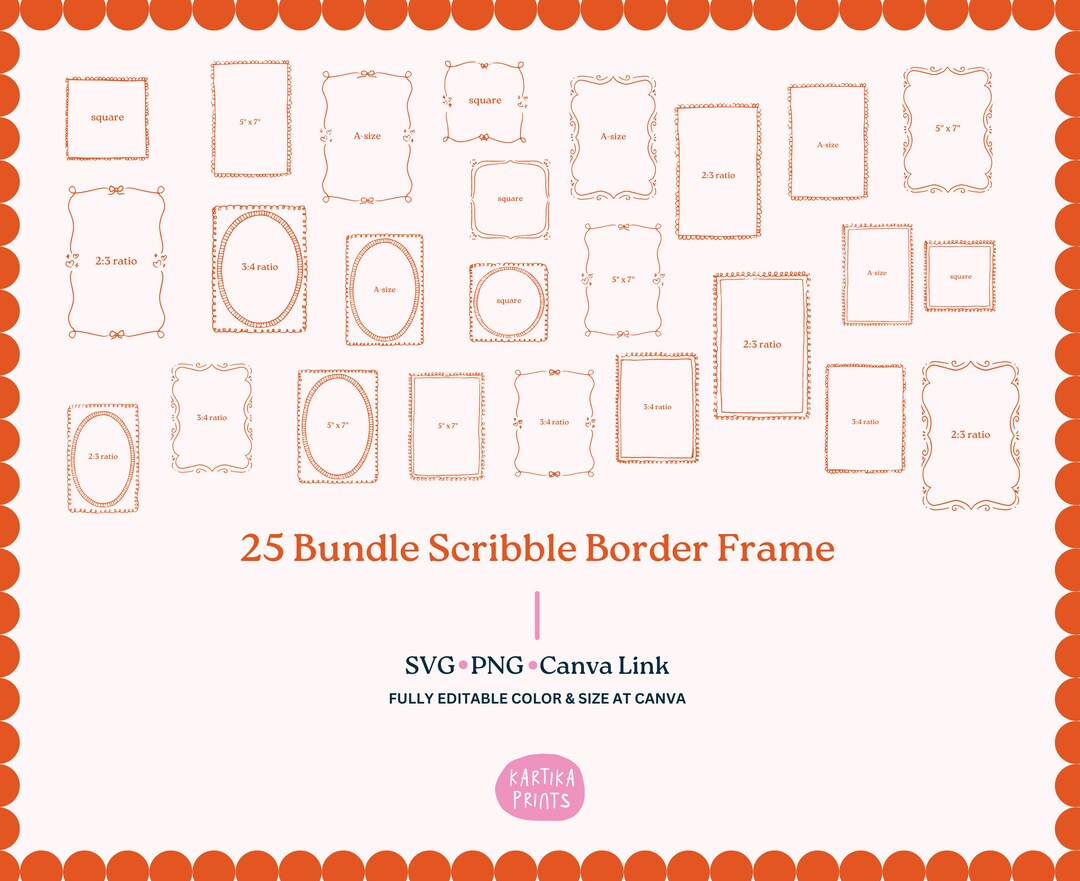 Bundle Hand Drawn Scribble Border Frame Illustration SVG PNG, Vintage ...