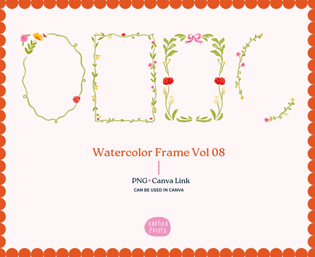 Hand Drawn Floral Border Frame Illustration PNG, Wavy Border With Bow ...