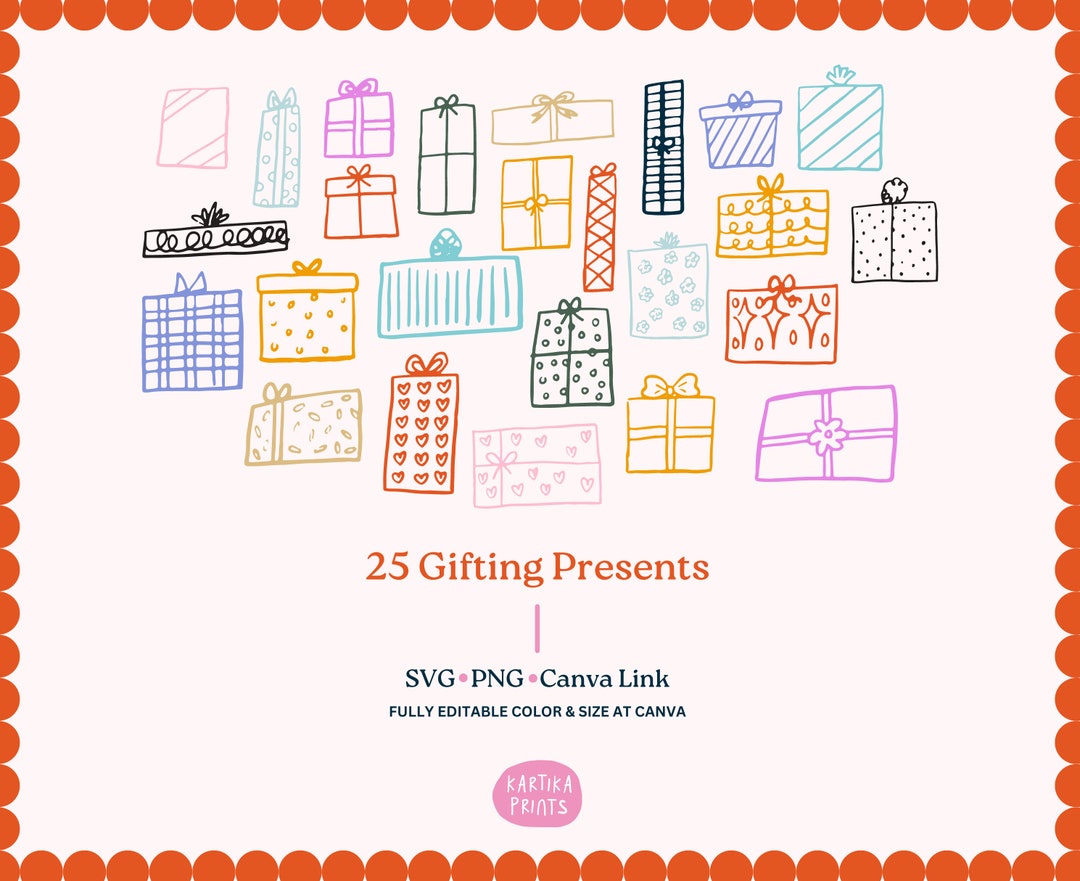 Hand-drawn Gift Illustration Bundle: Christmas Present Clipart (SVG ...