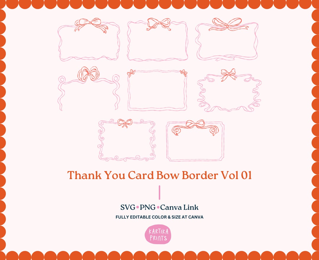 Hand Drawn Bow Border Frame Illustration: SVG, PNG, PDF (digital ...