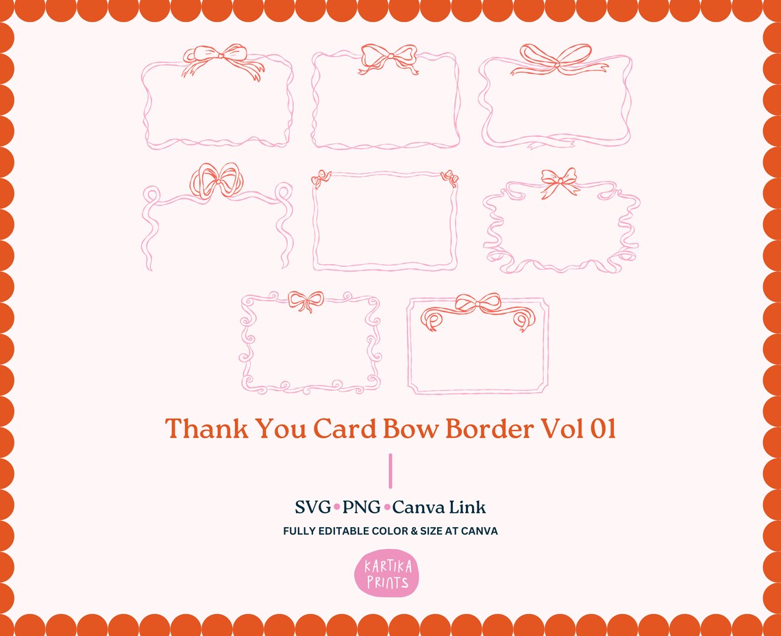 Hand Drawn Bow Border Frame Illustration SVG PNG, Wavy Border With Bow ...