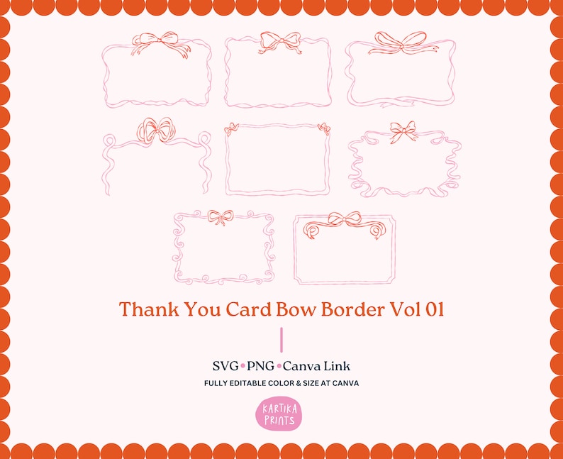 Hand Drawn Bow Border Frame Illustration: SVG, PNG, PDF (digital ...