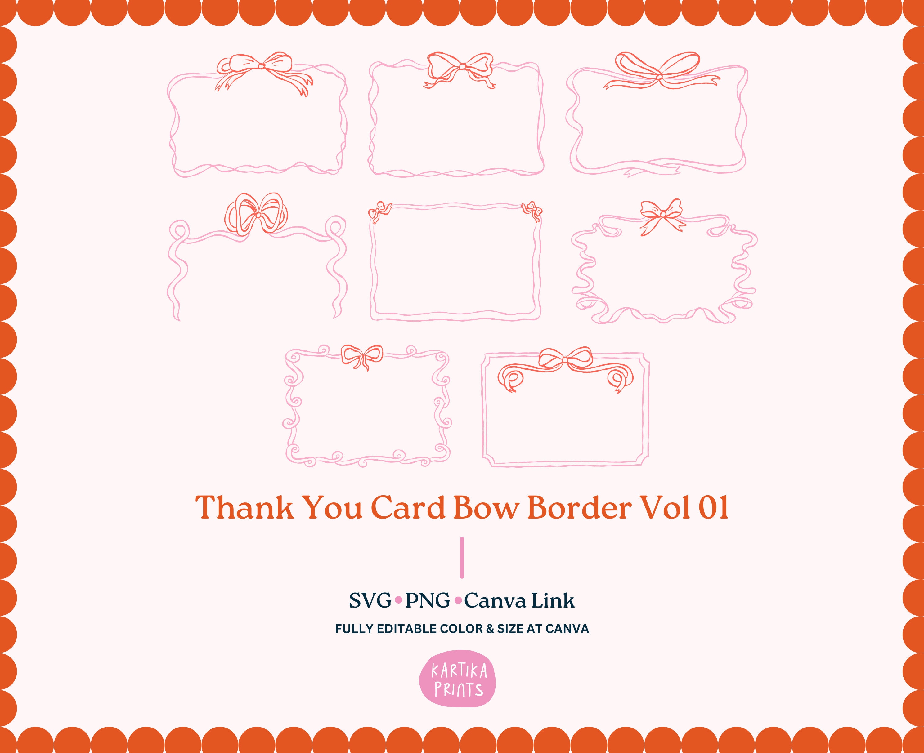 Hand Drawn Bow Border Frame Illustration SVG PNG, Wavy Border With Bow ...