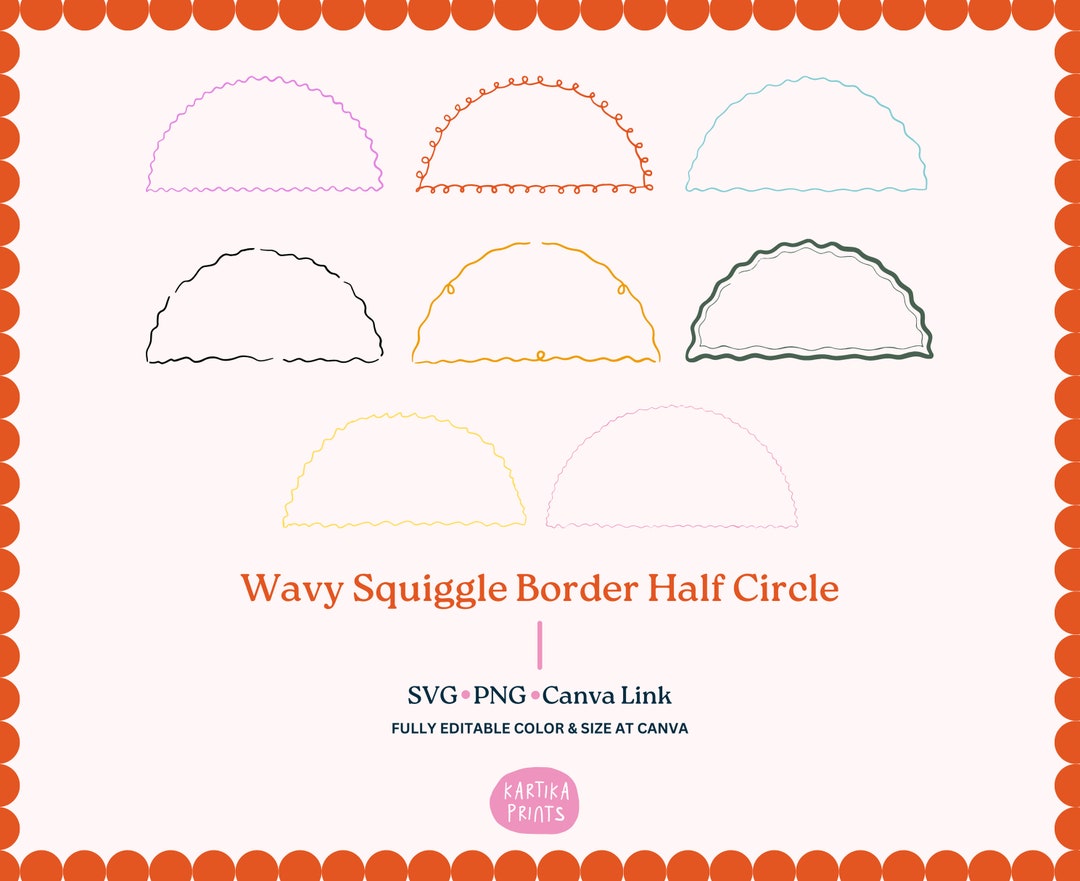 Hand Drawn Wavy Border Half Circle Frame Illustration SVG PNG, Bundle ...