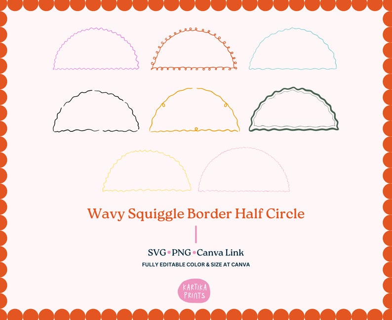 Hand Drawn Wavy Border Half Circle Frame Illustration SVG PNG, Bundle ...