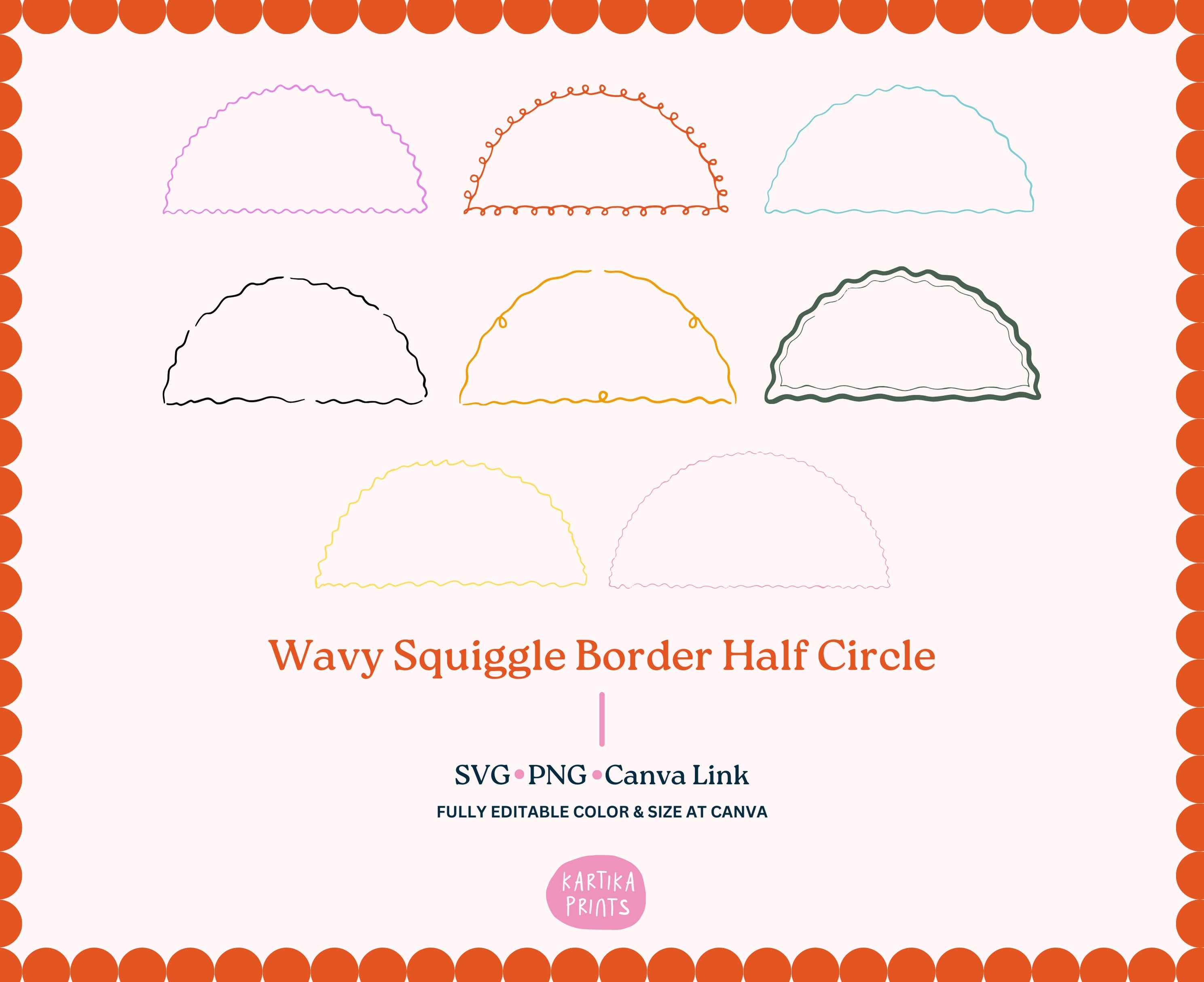 Hand Drawn Wavy Border Half Circle Frame Illustration SVG PNG, Bundle ...