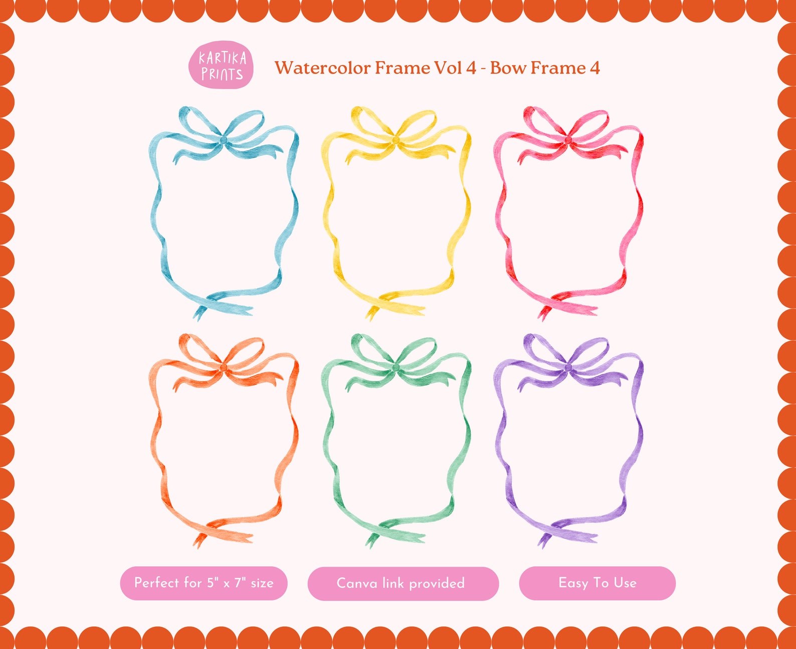 Hand Drawn Bow Border Frame Illustration PNG, Wavy Border With Bow in ...