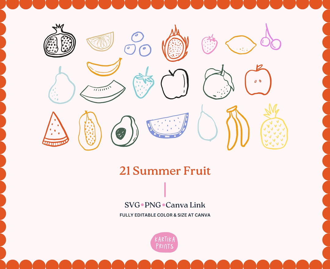 Bundle Summer Fruit Illustration SVG PNG Bundle - Hand Drawn Fruit ...