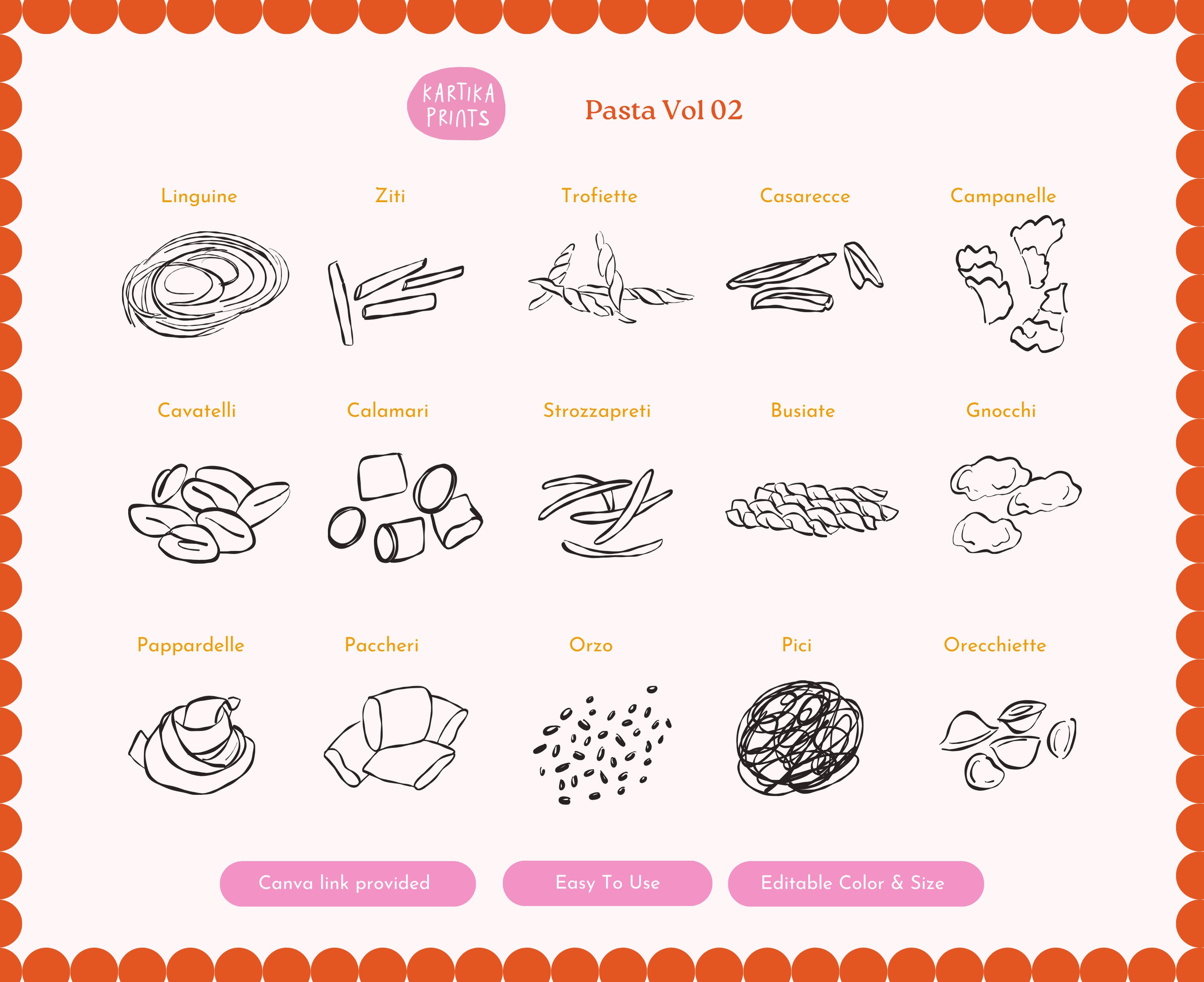 Pasta Illustration SVG PNG Bundle - Hand Drawn Italian Food Outline ...
